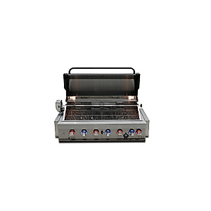 Mont Alpi Built-in MABi805-COMBO 44-Inch 6-Burner 87000 BTU Built-In Stainless Steel Outdoor Kitchen Island Gas BBQ Grill + Glass Door Compact Refrigerator + Charcoal Tray & Griddle Plate Combo