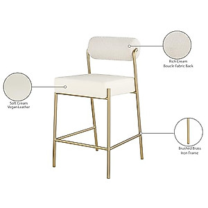 Meridian Furniture 587Cream-C Carly Collection Modern | Contemporary Vegan Leather/Boucle Fabric Upholstered Counter Stool, 19" W x 22.5" D x 37" H, Cream