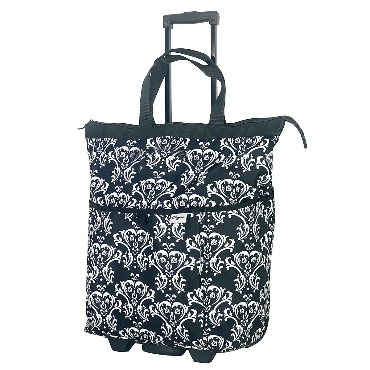 Olympia Fashion Rolling Shopper Tote - Damask Black, 2300 cu. in.