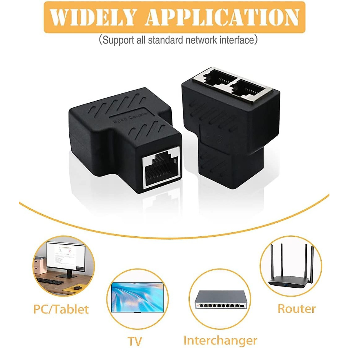 2 pieces RJ45 Coupler, Ethernet Coupler, in Line Coupler for Super Cat5, Cat5e, Cat6, Cat7 LAN Ethernet Socket Connector Adapter, 1 to 2 Ethernet Splitter Coupler Adapter