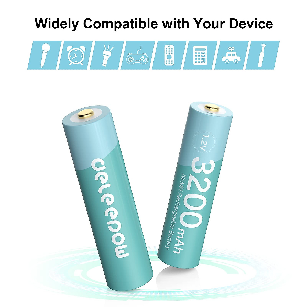 Deleepow Rechargeable AA Batteries NiMH 3200mAh 1.2V Double A Batteries with Gold Plated Pole 1200 Cycles Pack of 16