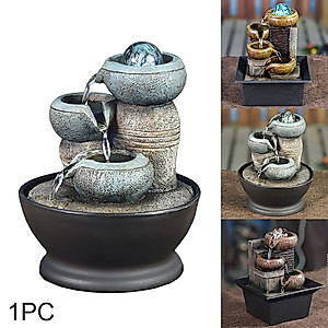 EKDJKK Meditation Tabletop Fountain, Tabletop Waterfall Garden Relaxation Fountain Indoor with LED Light, Mini Tabletop Pool Leisure Fountai Home Decor Gift for Indoor Office Bedroom Relaxation