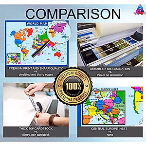 World Map Poster and USA Map with Extra Features - Laminated Educational Poster (14x19.5 in) – Maps for Kids, Classroom Decorations, Preschool and Elementary Learning, Teacher Supplies