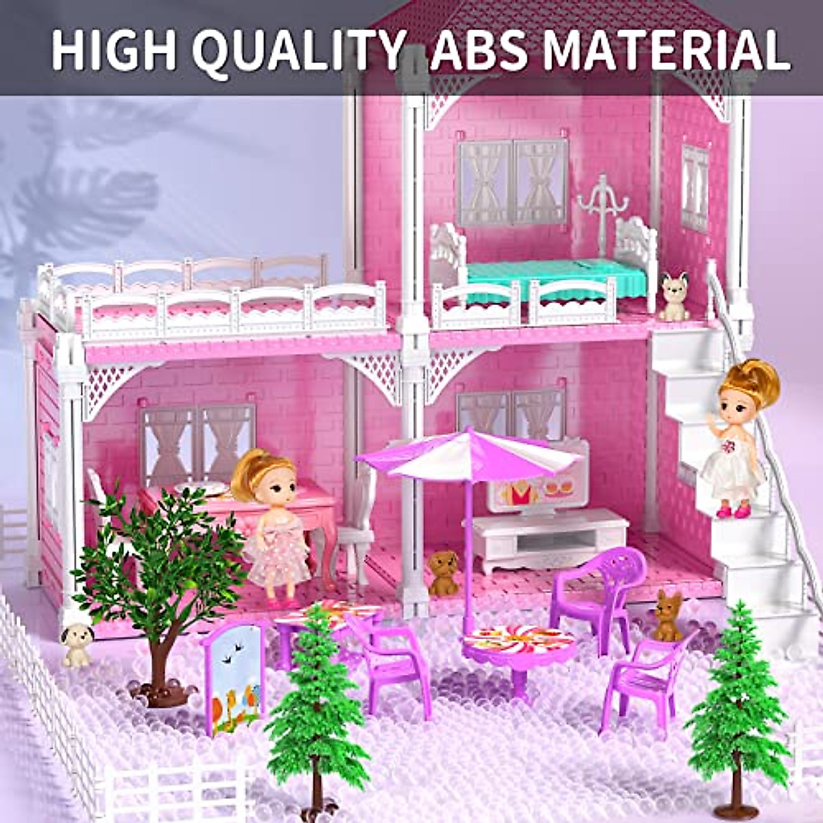 TEMI Dream Doll House for 3 4 5 6 7 8 Year Old Girls Toy - 4-Story 10 Rooms Dollhouse 7-8 with 2 Toy Figures, Furniture and Accessories, Pretend Play House for Kid Ages 3+