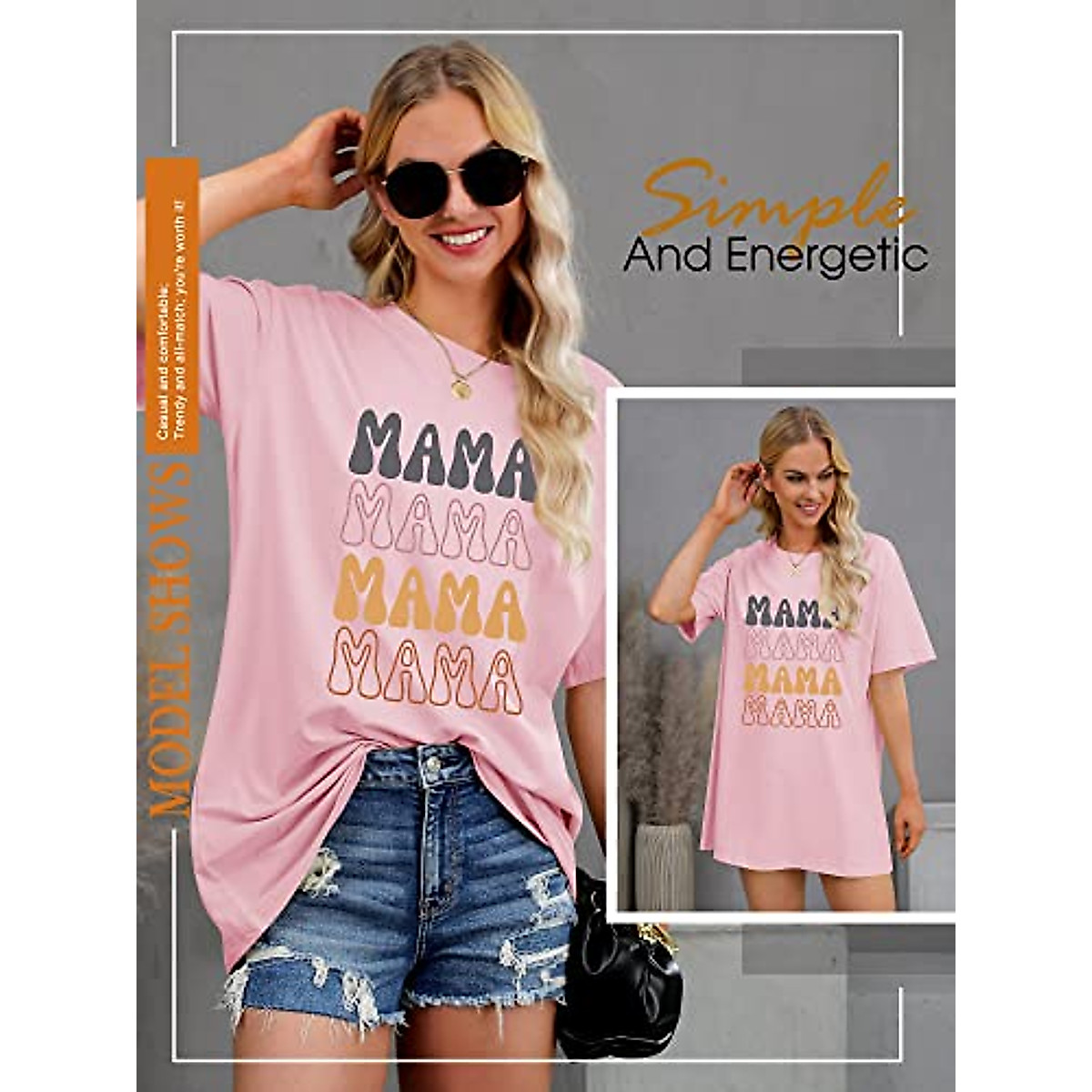 SLEITY Womens Mama Shirt Oversized Graphic Tees for Women Loose Fit Summer Blouses Casual Mom Tops