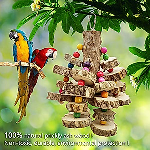 Hamiledyi Wood Macaw Toys Natural Large Parrot Chewing Toy Multicolor Wooden Block Tearing Hanging Bird Cage Toys for Medium Cockatoos African Grey Finch Budgie Parakeets 3PCS
