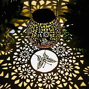 Butterfly Hanging Solar Lanterns Retro Solar Lights with Handle, Outdoor Solar Garden Lights Decor Metal Decorative Garden Lights for Patio, Lawn, Porch, Backyard Christmas Day…