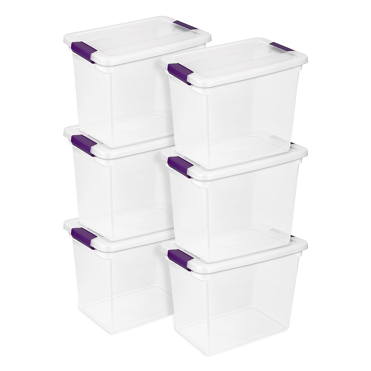 Sterilite 17631706 27 Quart/26 Liter ClearView Latch Box, Clear with Sweet Plum Latches, 6-Pack