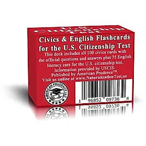 Civics and English flashcards to Study for The US citizenship Test with Official 100 USCIS Illustrated Questions and Answers for American Civics and English Proficiency Exams