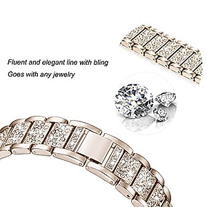 Mtozon Bling Bands Compatible with Fitbit Charge 5, Dressy Metal Bracelet Luxurious Rhinestone Replacement Wristband for Women, Soft Gold