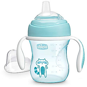 Chicco 7oz. Transition Sippy Cup with Silicone Spout and Spill-Free Lid | Calibration Markings | Removable Handles | Top-Rack Dishwasher Safe | Easy to Hold with Ergonomic Indents |Blue| 4+ Months