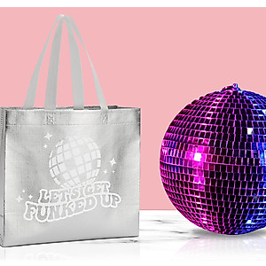 Pop Fizz Designs Last Disco Bachelorette Gift Bags (Set of 7) 70s Bachelorette Party Favors Bags I Let’s Get Funked Up Non-Woven Disco Tote Gift Bags I Iridescent Bridesmaid Bags