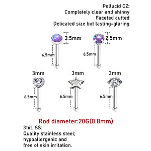 Kridzisw 20G Nose rings Studs Piercing Jewelry for Women Stainless Surgical steel Straight Silver Hypoallergenic Nose Nostril Ring Earrings Bar Pin Bone Piercing Jewelry Pack Set pink women Men 2.5mm