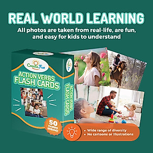 Action Verbs Flash Cards - 50-Piece Educational Flash Cards for Speech Therapy and Home Schooling - Thick and Durable Vocabulary Builder Flash Cards for Kids and Adults