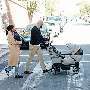 Larktale Caravan Coupe - Compact 2-Seater Stroller Wagon with Small Fold - Adjustable Canopies Included - Gray/Black