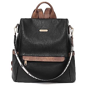 CLUCI Women Backpack Purse Fashion Leather Large Designer Travel Bag Ladies Shoulder Bags Black with Brown