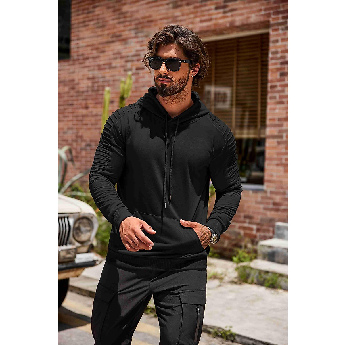 COOFANDY Men's Black Hoodies Sport Gym Hooded Active Athletic Pullover Casual Hooded