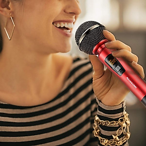 Alvoxcon Wireless Microphone System, Rechargeable UHF Dynamic Handheld mics for Phone, DSLR Camera, Karaoke, PA Speaker, DJ, Video Vocal Recording, Singing, YouTube, Podcast, Vlog, Church, Interview