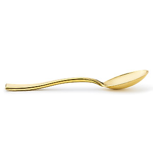 Gold Plastic Mini Dessert Spoons, Disposable Tiny Gold Spoons for Appetizers Tasting Posh Setting, 4 inch 80 Count