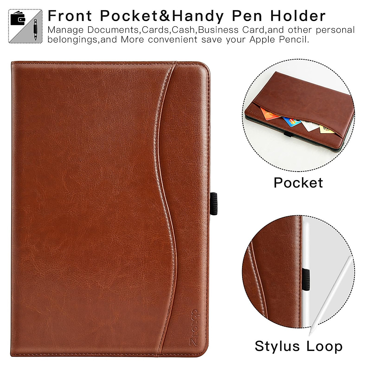 ZtotopCase for iPad Mini 5 2019/Mini 4 3 2 1 Case 7.9 Inch, Premium PU Leather Folio Stand Cover with Auto Wake/Sleep, Front Card Pocket for iPad Mini 5th/4th/3rd/2nd/1st Generation, Brown