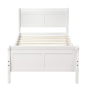 Harper & Bright Designs Twin Size Bed Frame with Headboard and Footboard, Wood Twin Platform Bed Frame with Wooden Slat Support, Sleigh Twin Bed for Kids,Boys, Girls,White