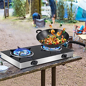 Propane Gas Cooktop 2 Burners Stove portable gas stove Tempered Glass Double Auto Ignition Camping Burner LPG for RV, Apartments, Outdoor