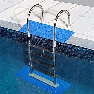 35x15Inch Pool Ladder Mat, Protective Swimming Ladder Step Stair Non-Slip Mat for Above Ground Pools, Blue 2Pack