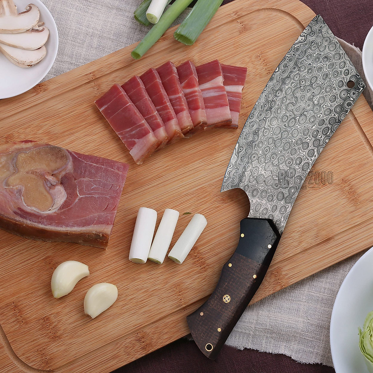 Handmade Damascus Steel 12 Inch Cleaver Chopper Edc Knife - Cleaver With sheath - Mppn-8667