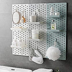 iiDesign Decorative Plastic Pegboard, EZ Mount Wall Shelf for Living Room Bathroom Kitchen Office, Wall Decor Storage Organizer (Grey)