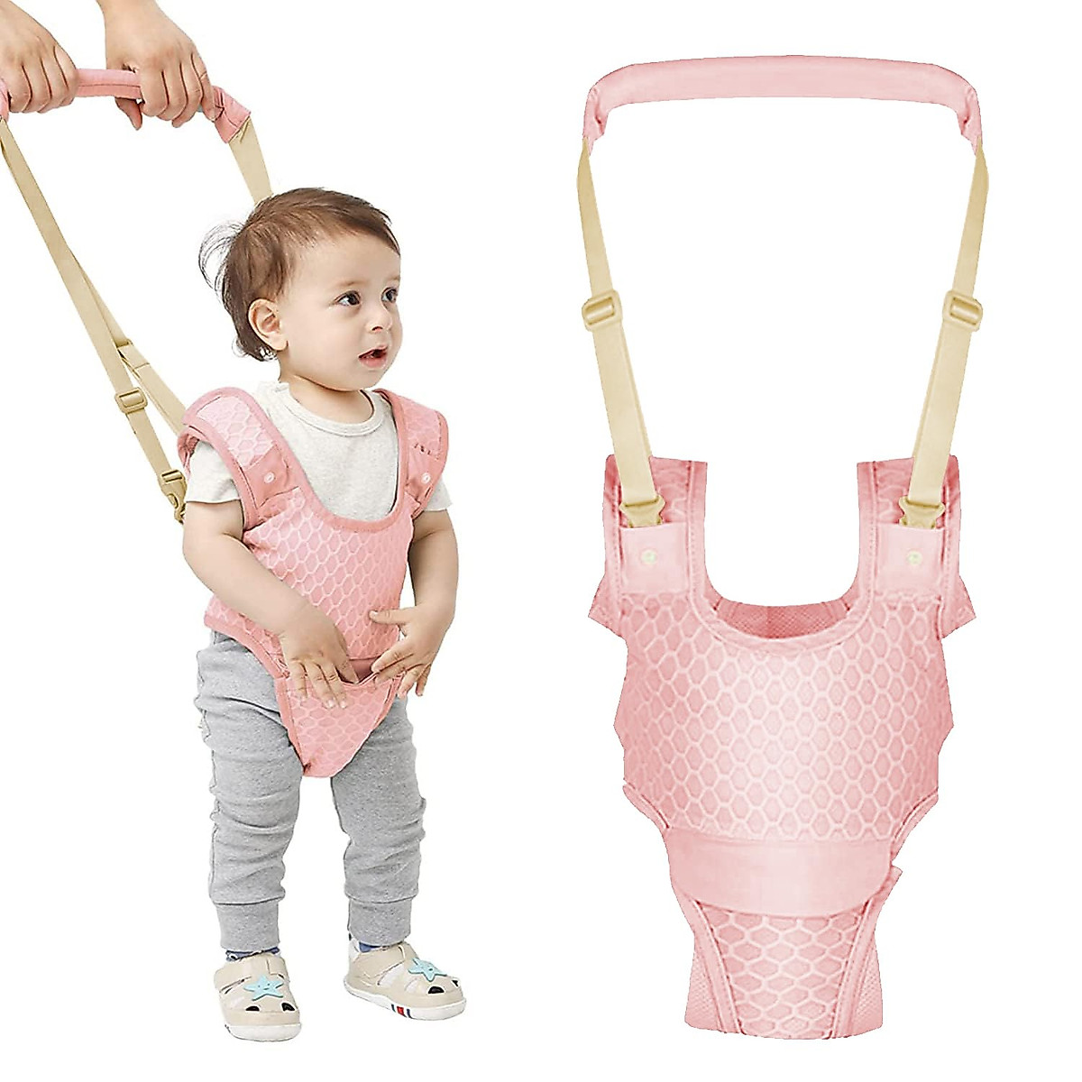 Huifen Baby Walker for Girls Adjustable Baby Walking Harness with Detachable Crotch Baby Support Assist Handheld Kids Walker Helper for Baby Learn to Walk (9-24 Months) (Breathable Pink) …