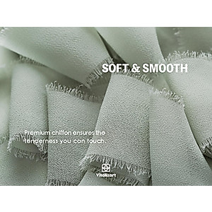 Vitalizart Dusty Green Chiffon Ribbon 2" x 15 Yd Sage Silk Like Handmade Frayed Edges Fringe for Wedding Invitations Bridal Shower Bouquets Gift Wrapping Holiday Decor