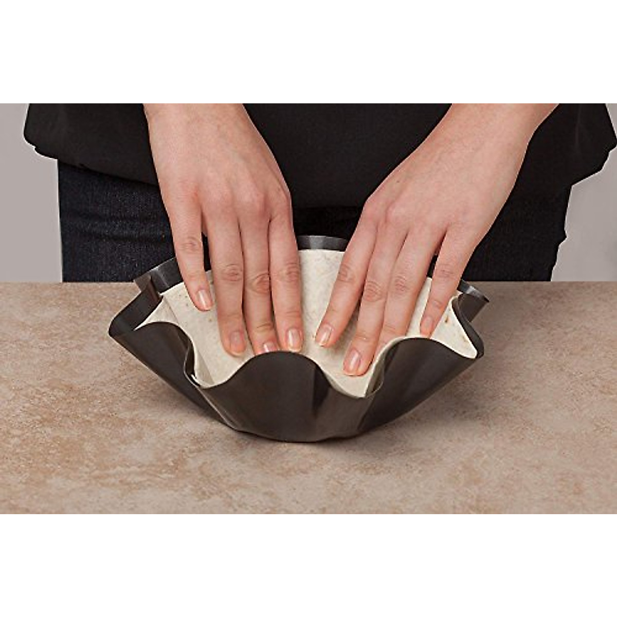 HIC Harold Import Tortilla Bowl Maker, Set of 2, Non-Stick Black Baking Pans