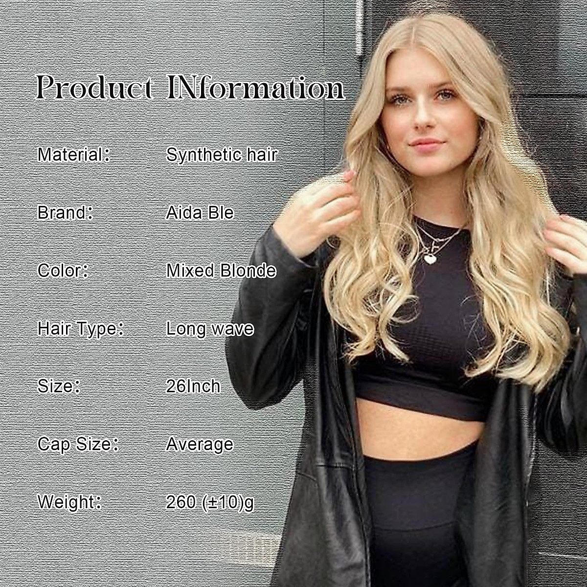 Aida ble Mixed Blonde Long Wave Wig for Women -26inch Middle Part Long Curly Wig Heat Resistant Synthetic Hair Looking Natural, Fiber Wig for Daily Party Use