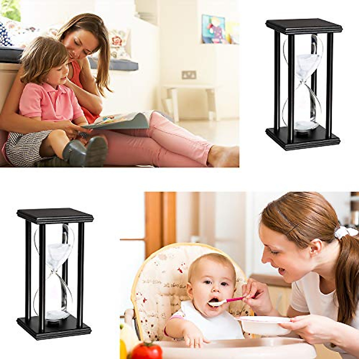 Hourglass Timer 30/60 Minutes Wood Sand Hourglass Clock for Creative Gifts Room Decor Office Kitchen Decor Birthday (30 min, White)