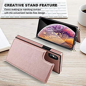 Bocasal Crossbody Wallet Case for iPhone Xs Max Credit Card Holder PU Leather Kickstand Shockproof Detachable Cross Body Strap Lanyard Magnetic Closure 6.5 inch(Rose Gold)