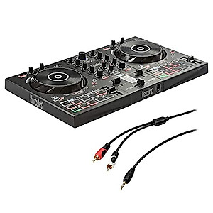Hercules DJ 2 Control Inpulse 300, Black with 8in Stereo Mini to Dual RCA Y-Cable (6') Bundle, Speaker