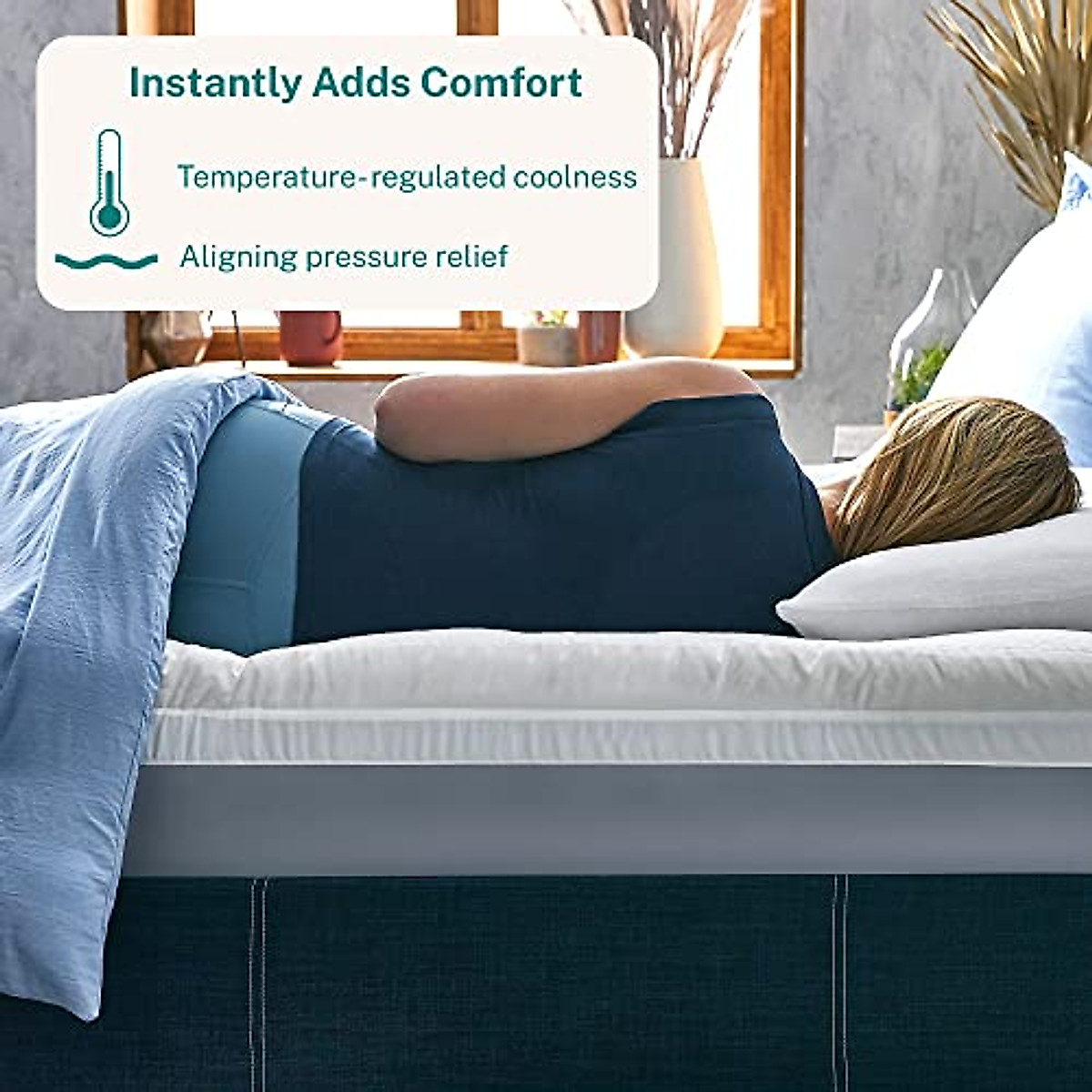 Sleep Innovations Cooling Comfort Gel Memory Foam Dual Layer Mattress Topper, 4 Inch, Twin Size, Pillow Top Cover