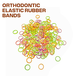 1/4 Inch Orthodontic Elastic Rubber Bands - 100 Pack, Neon, Heavy Force 4.5 oz - Dental Rubber Bands, Teeth Rubber Bands Gap Fixer, Dreadlock Rubber Bands, 1 Elastic Placer for Braces Included