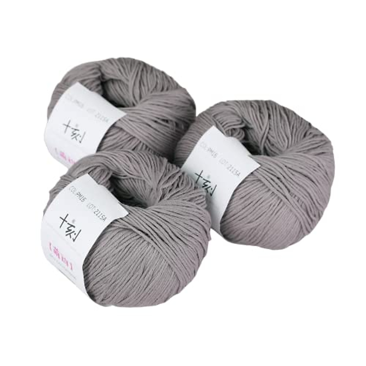SHIKE Sprout,100% Long-Staple Cotton Yarn,3 Skeins Soft Baby Fingering Weight for Crochet&Knitting Yarn,Per Skein 50g/162yards (Phantom Grey)