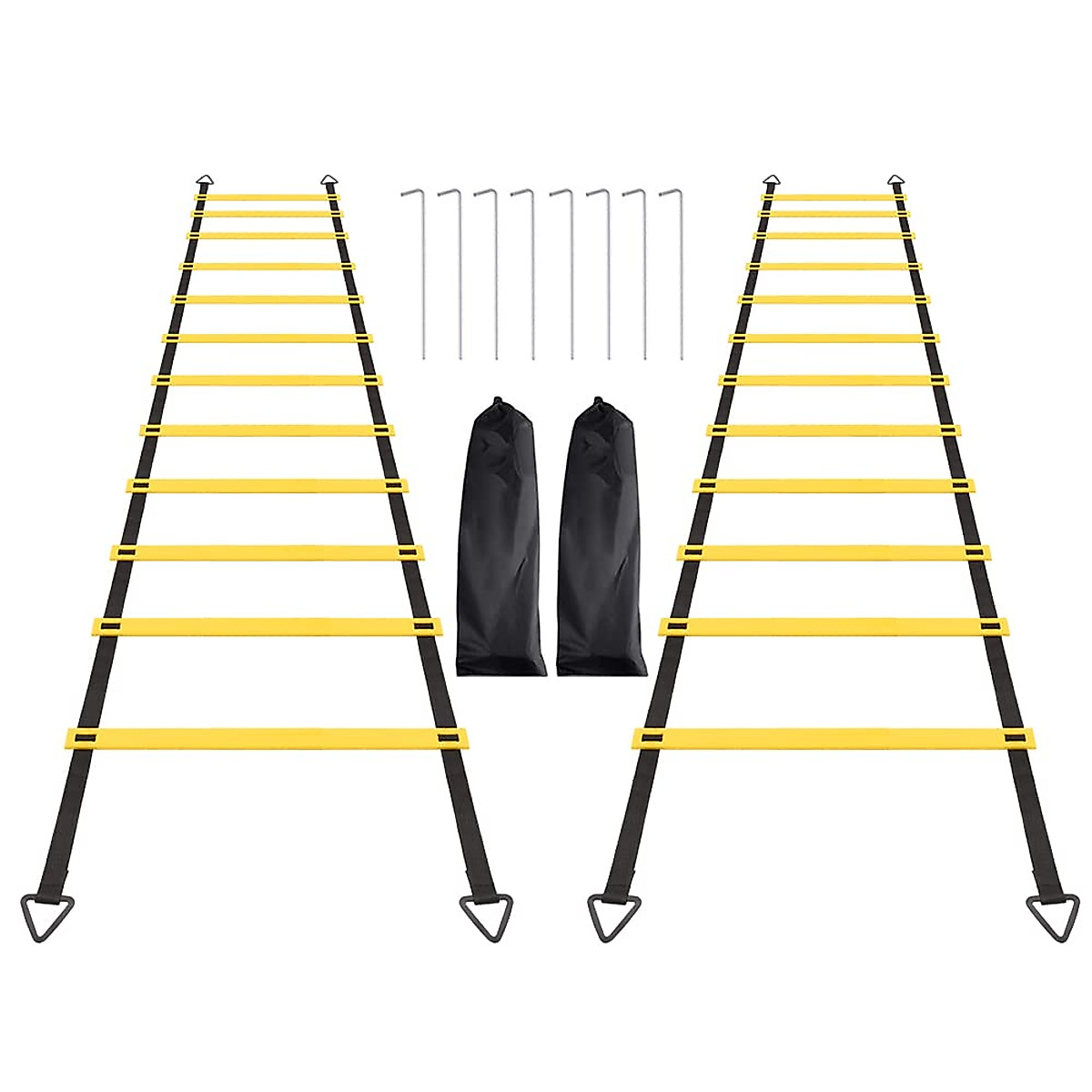 Agility Ladder Set, 2 Pack 12 Rungs Agility Ladder Set, Speed Training Ladder with Steel Stakes and Carry Bag for Soccer, Speed Fitness Feet Training (2 Pack, 12 Rungs)