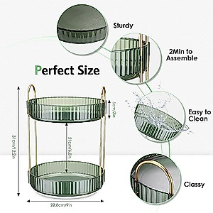 360 Rotating Makeup Organizer for Vanity - Spinning Bathroom Organizer Countertop, Large Storage Cosmetic Display Tray, Make Up Counter Shelf for Perfumes, Skincare Lotions, Lipsticks (2 Tiers, Green)