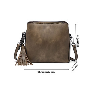 seOSTO Medium Women Crossbody Purse Bag with Tassel (Khaki)