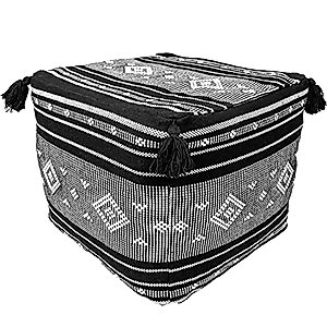 LEGACI Terrace Pouf Ottoman Outdoor Stuffable Footrest Cushion Ottoman Pouf Cover Unstuffed Storage Pouf with Multiple Filling Options Stuffable Ottoman Black and White Pouf Ottoman 18"x18"x16"