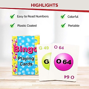 MR CHIPS Professional Plastic Coated Bingo Cards - Deck of 75 Playing Bingo Calling Cards - Colorful Bingo Cards Reusable for Bingo Games on The go!