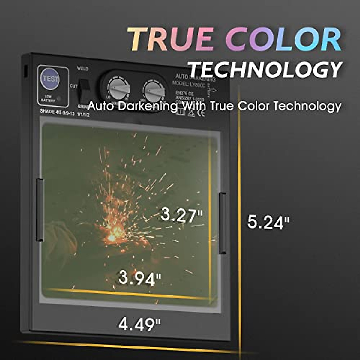 TOOLIOM Welding Helmet, True Color Auto Darkening 1/1/1/1 Large Viewing 3.94"x 3.27" Welder Mask Hood with Weld/Grind/Cut Mode for TIG MIG/MAG MMA