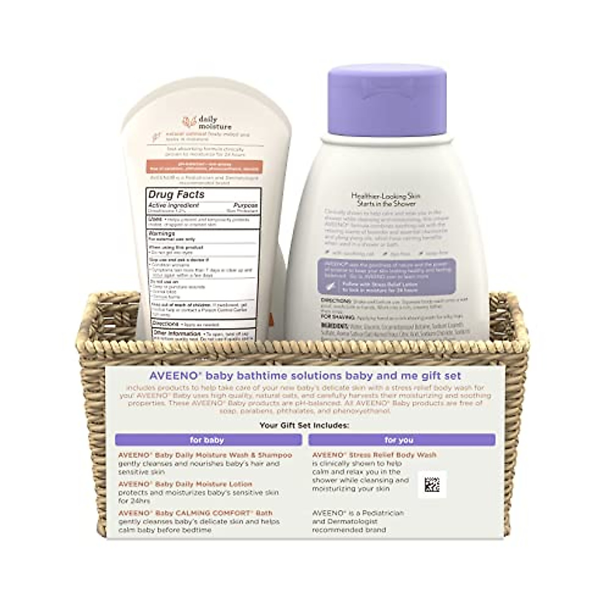 Aveeno Baby Mommy & Me Daily Bathtime Gift Set Including Baby Wash & Shampoo, Calming Baby Bath & Wash, Baby Moisturizing Lotion & Stress Relief Body Wash for Mom, Soap-Free, 4 Items