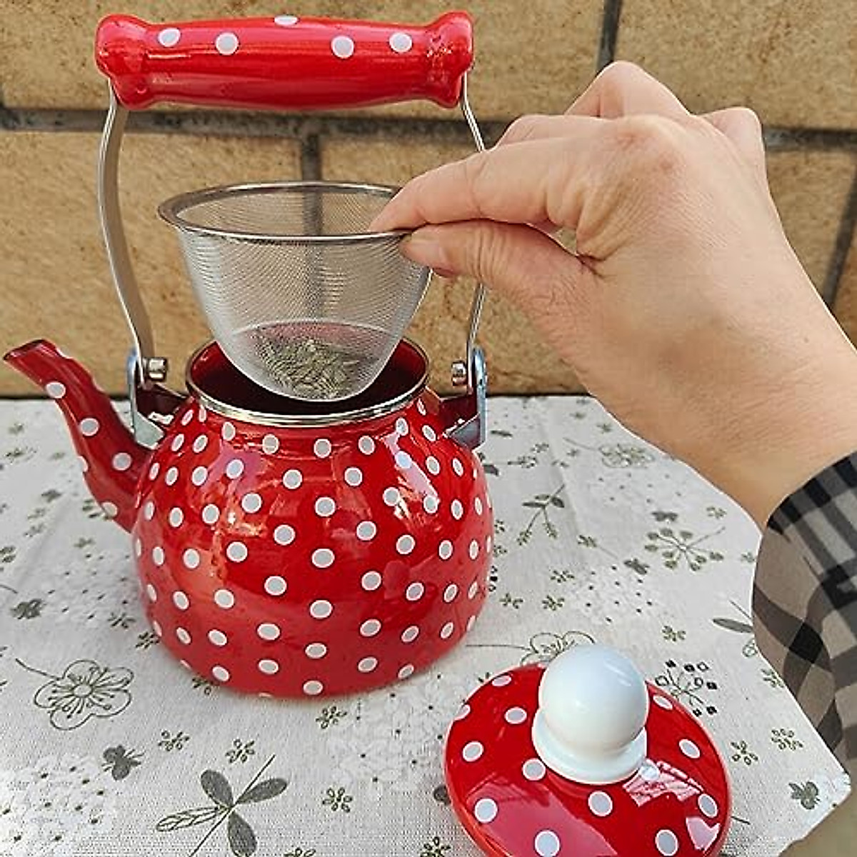 Luxshiny Enamel Kettle ceramic kettle flowering tea pot loose leaf tea kettle tea leaf infuser tea infuser pot enamel tea pot loose leaf teapot wear-resistant stove kettle universal milk