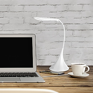 Amtone LED Swan Light Desk and Table Lamp, Flexible Gooseneck, USB and Battery Operated, 3 Way Touch Dimmer, 120 Lumens, White - Ideal for Reading, Writing, Studying and Crafts