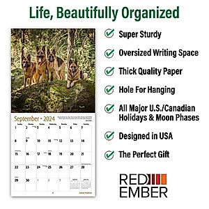 RED EMBER German Shepherds 2024 Wall Calendar 12 Month | 12" x 24" Open | Thick & Sturdy Paper | Giftable | Calendar 2024
