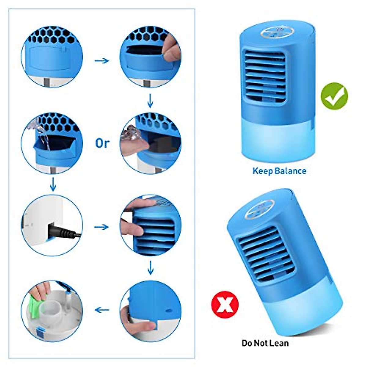 IMIKEYA Portable Air Conditioner- 4 in 1 Mini Air Conditioner Fan Personal Air Conditioner Evaporative Air Cooler 3 Speeds Small Portable Cooler Quiet Desk Cooling Fan for Home Office Christmas Gift